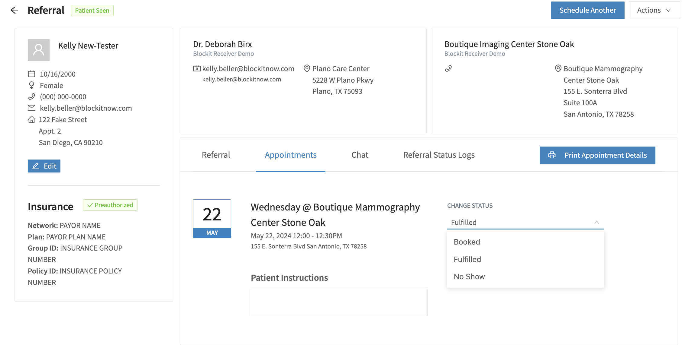 Viewing and Updating Referral & Appointment Status – blockit Now, Inc.